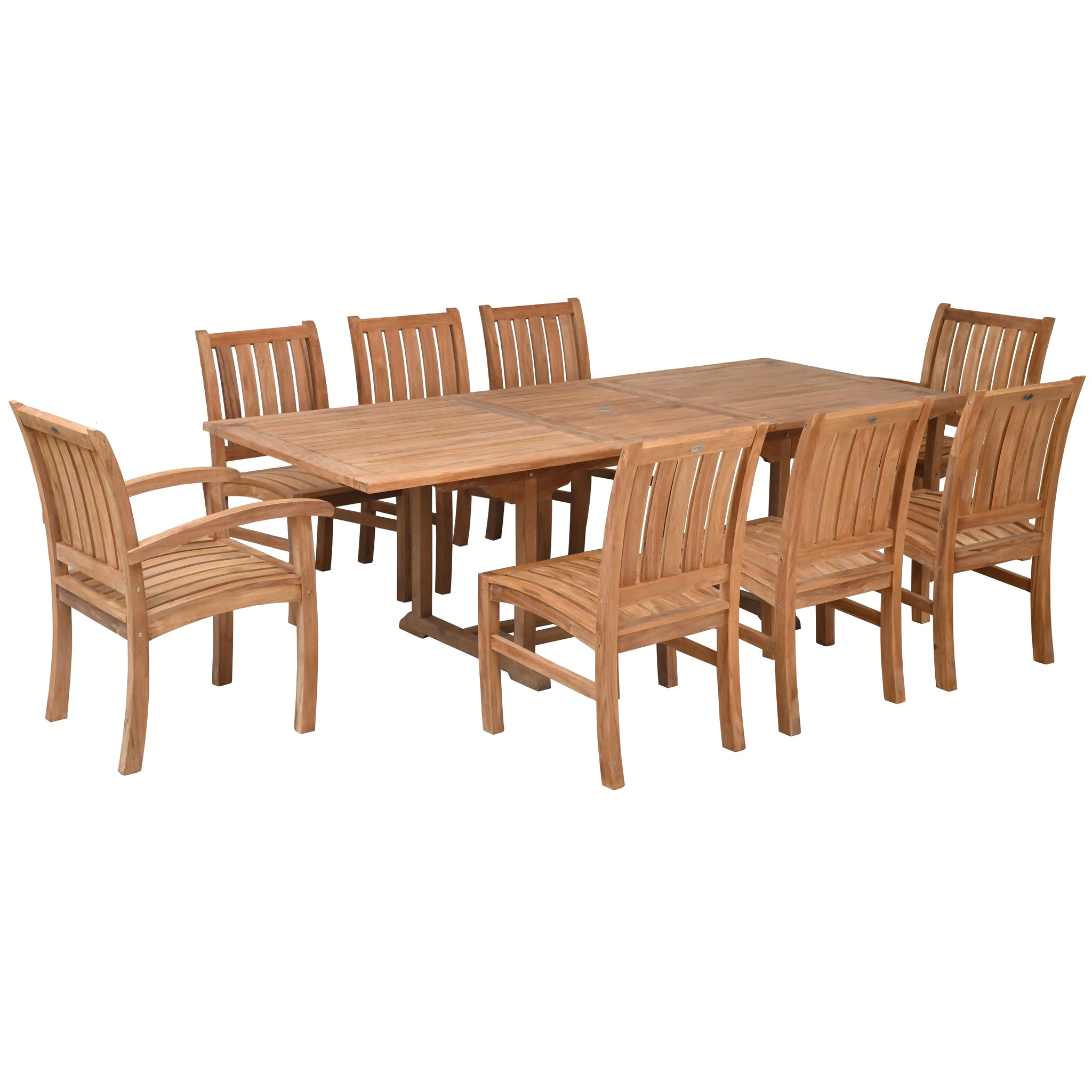 9 Piece Teak Wood Dining Set including Rectangular Extension Table with ...