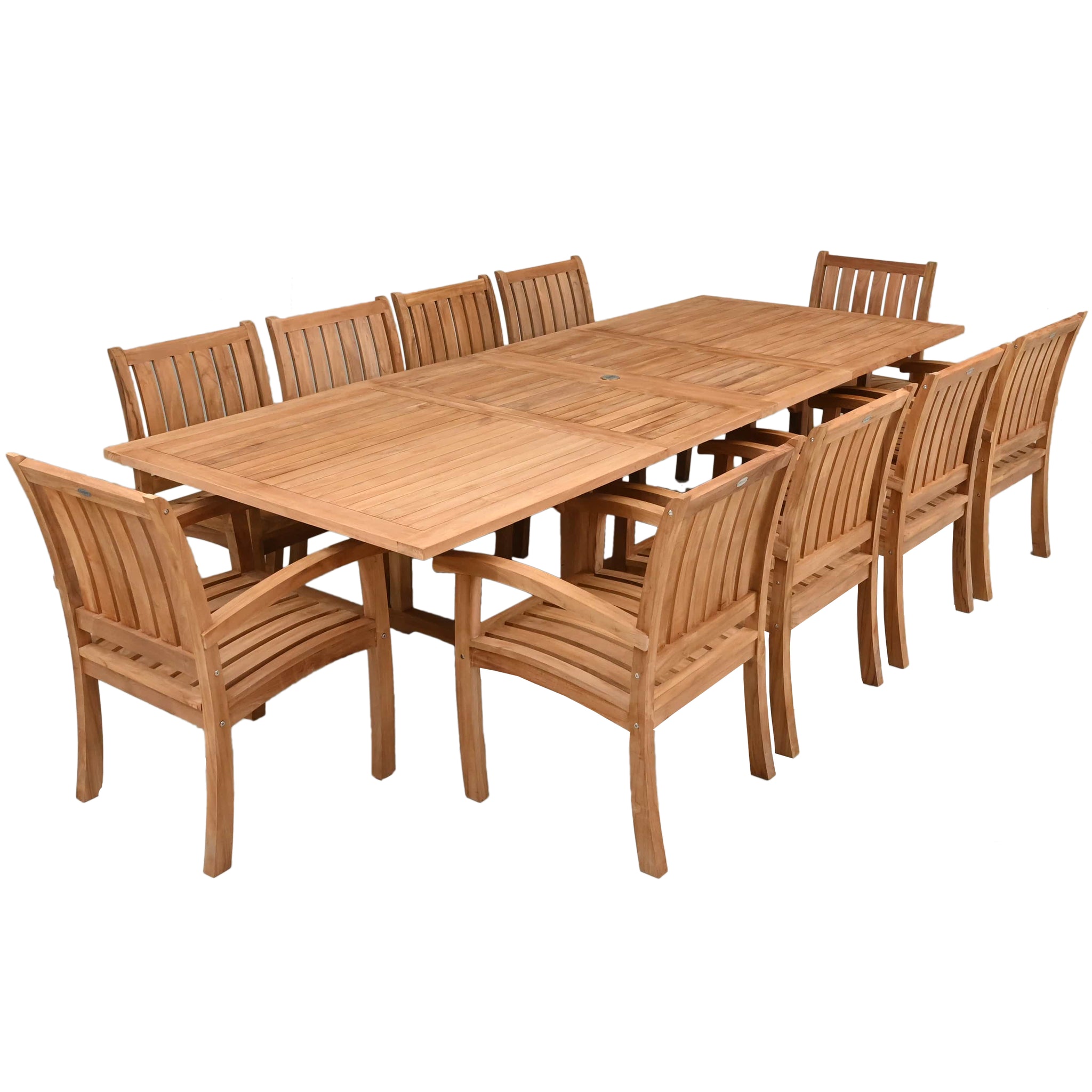 11 Piece Teak Wood Dining Set including Rectangular Double Extension ...