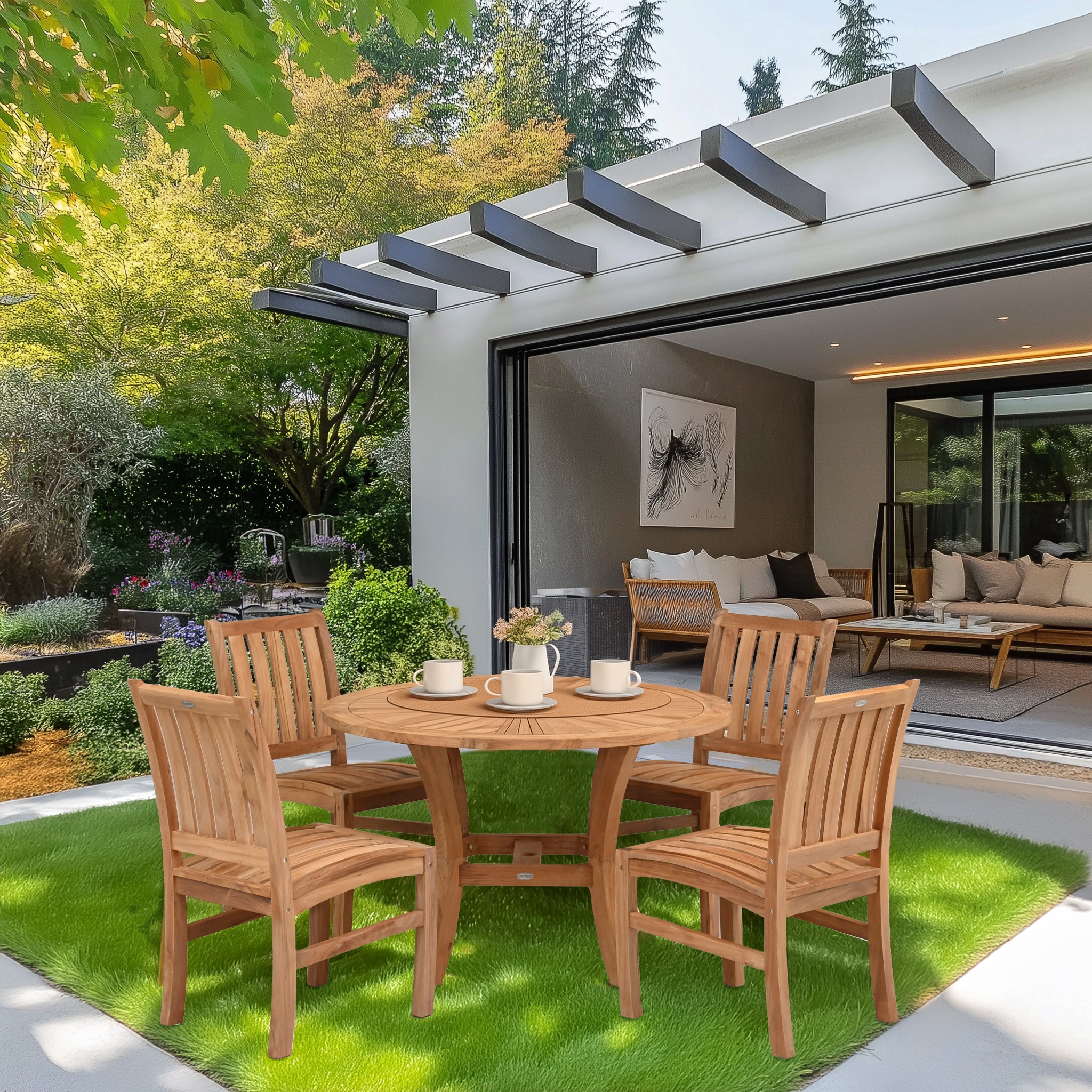 5 Piece Teak Wood Dining Set including 47" Round Sun Table with 4 Abaco ...