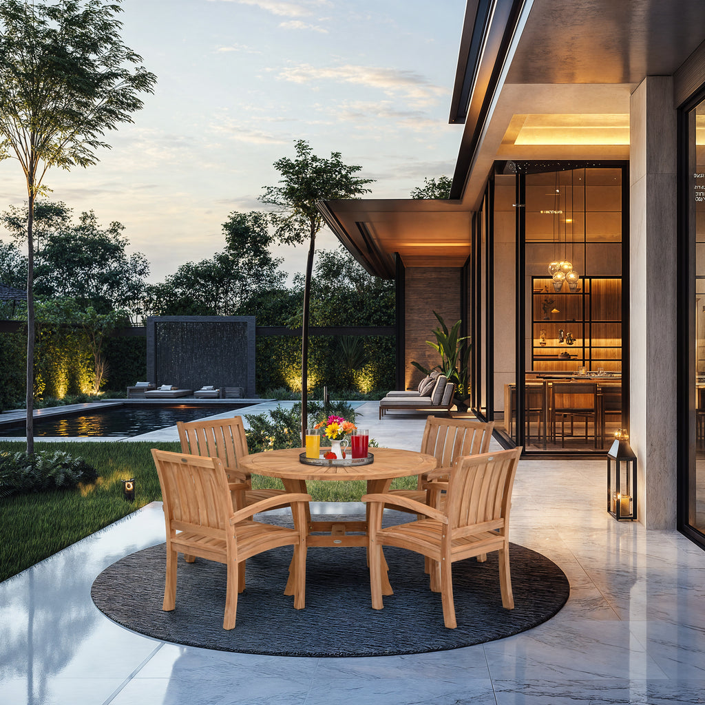 5 Piece Teak Wood Dining Set including 47" Round Sun Table with 4 Abaco ...