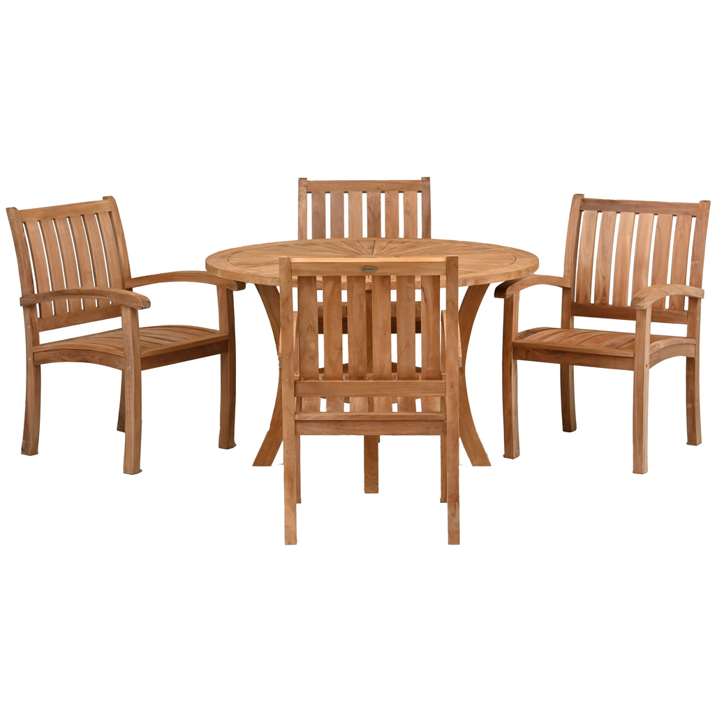 7 Piece Teak Wood Dining Set including 47" Round Sun Table with 4 Abaco ...