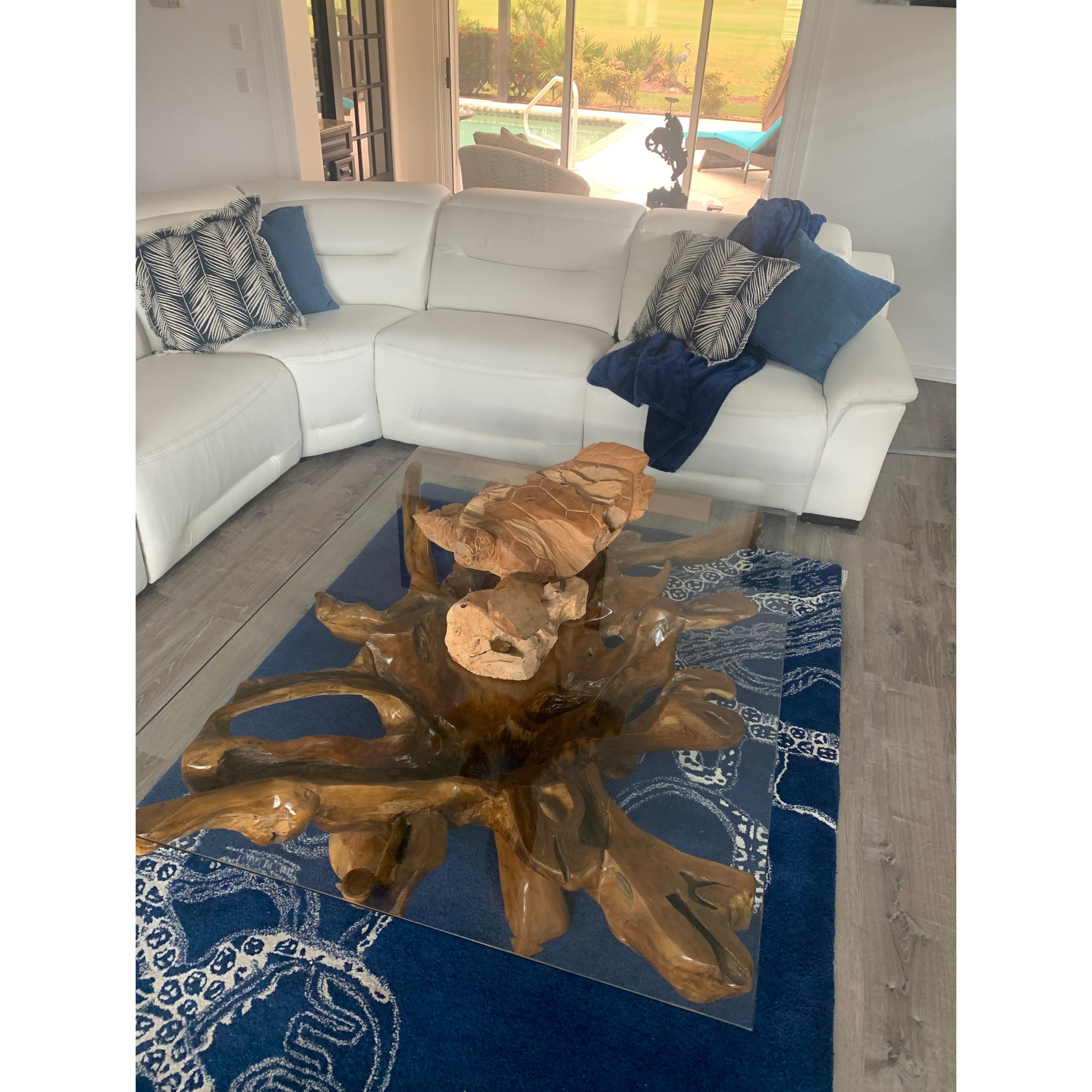 Teak Wood Root Rectangular Coffee Table with 55" x 43" Glass Top by Chic Teak only $1,207.12