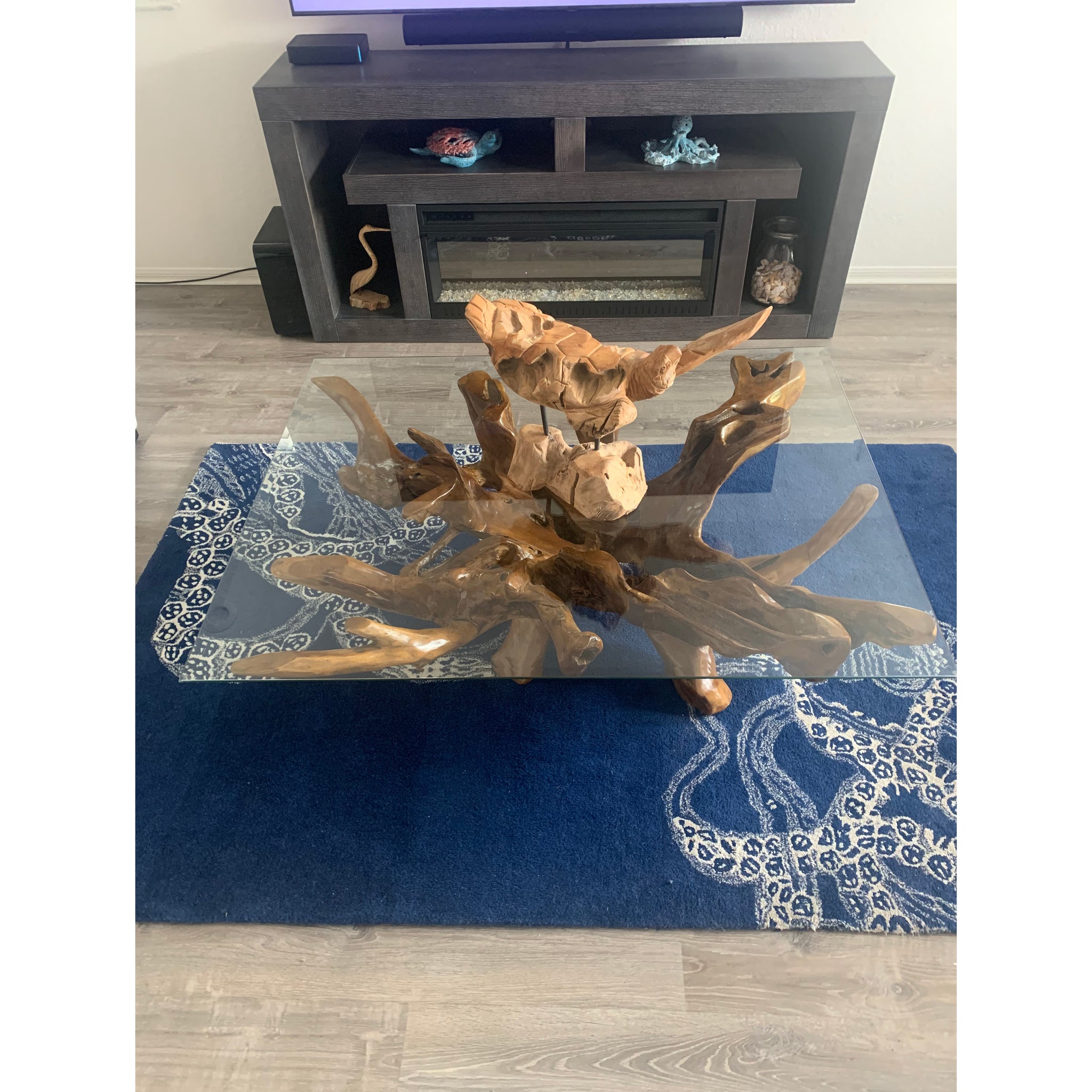 Teak Wood Root Rectangular Coffee Table with 55" x 43" Glass Top by ...