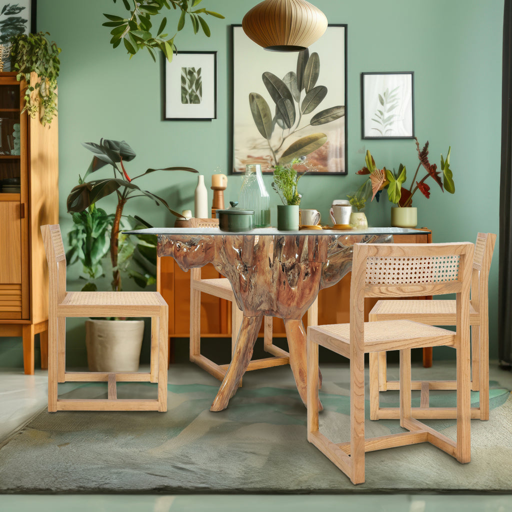 Teak Wood Root Dining Table Including 55 Inch Round Glass Top by Chic ...