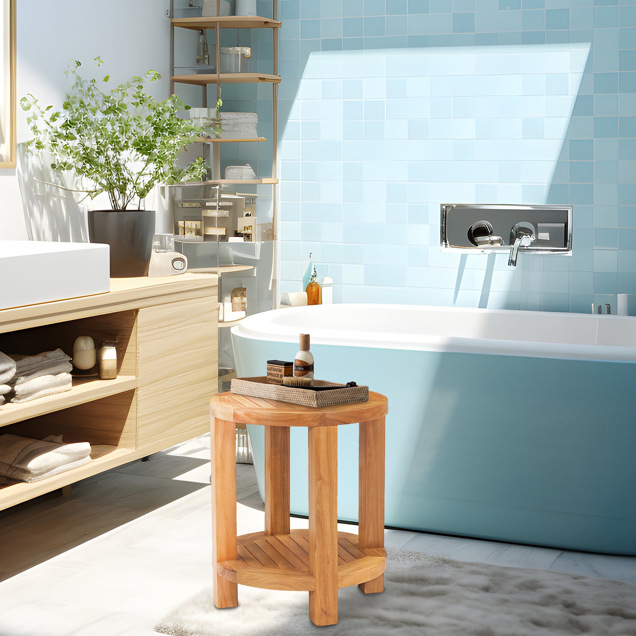 Teak Wood Florence Round Shower Stool by Chic Teak only $180.92