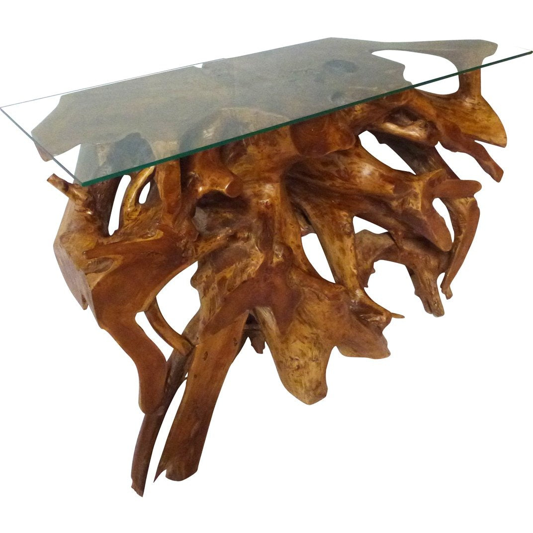 Teak Wood Root Console Table with Glass Top, 48 inches by Chic Teak ...