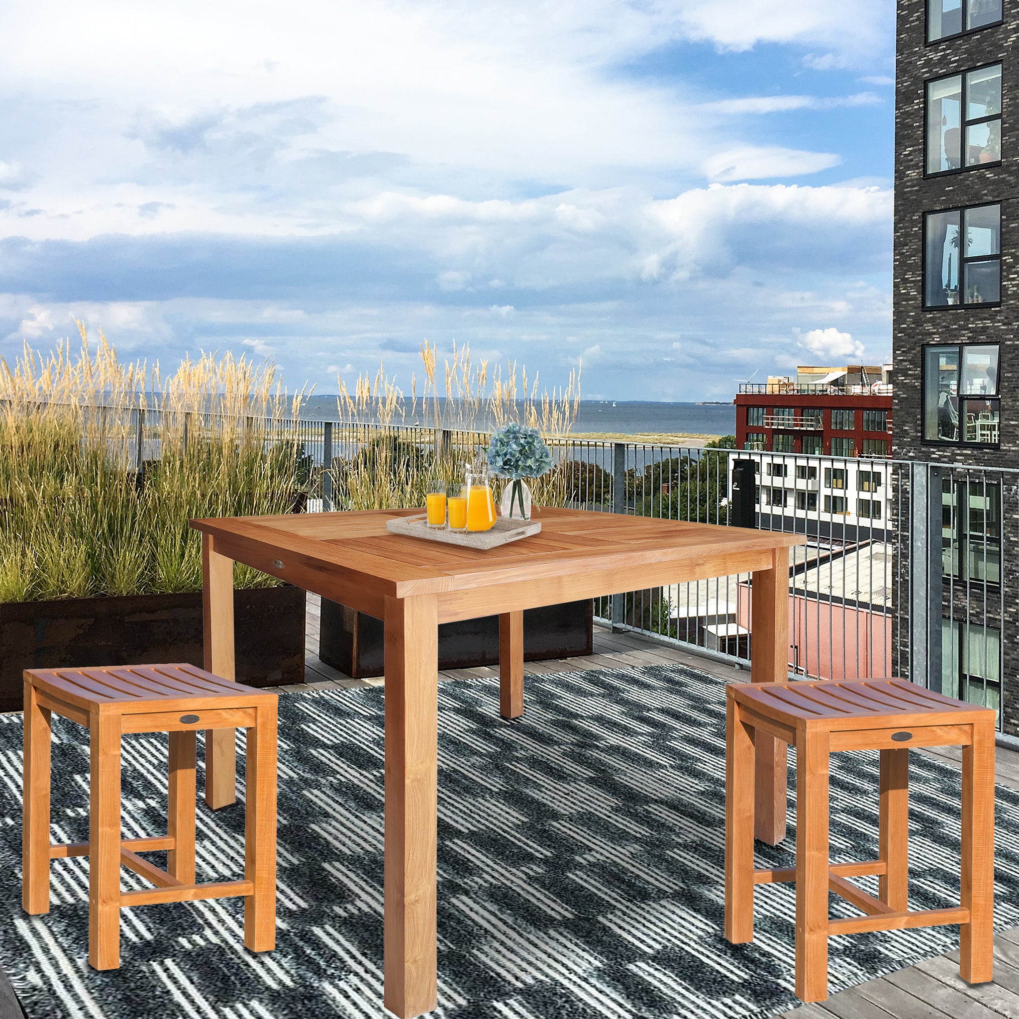 Teak Wood Seville Outdoor Patio Counter Height Bistro Table - 35 inch ...