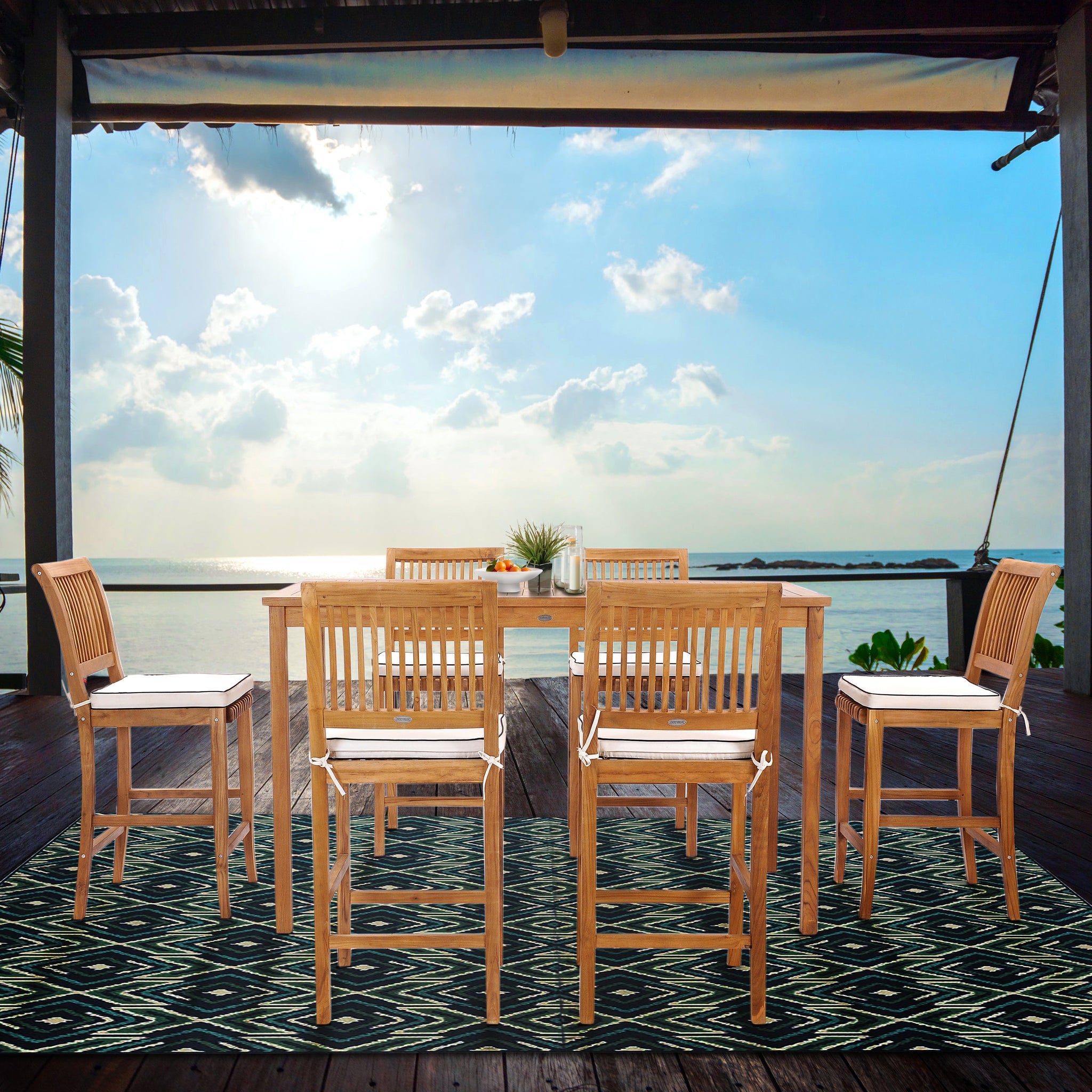 7 Piece Teak Wood Castle 71" Rectangular Large Bistro Bar Set including ...