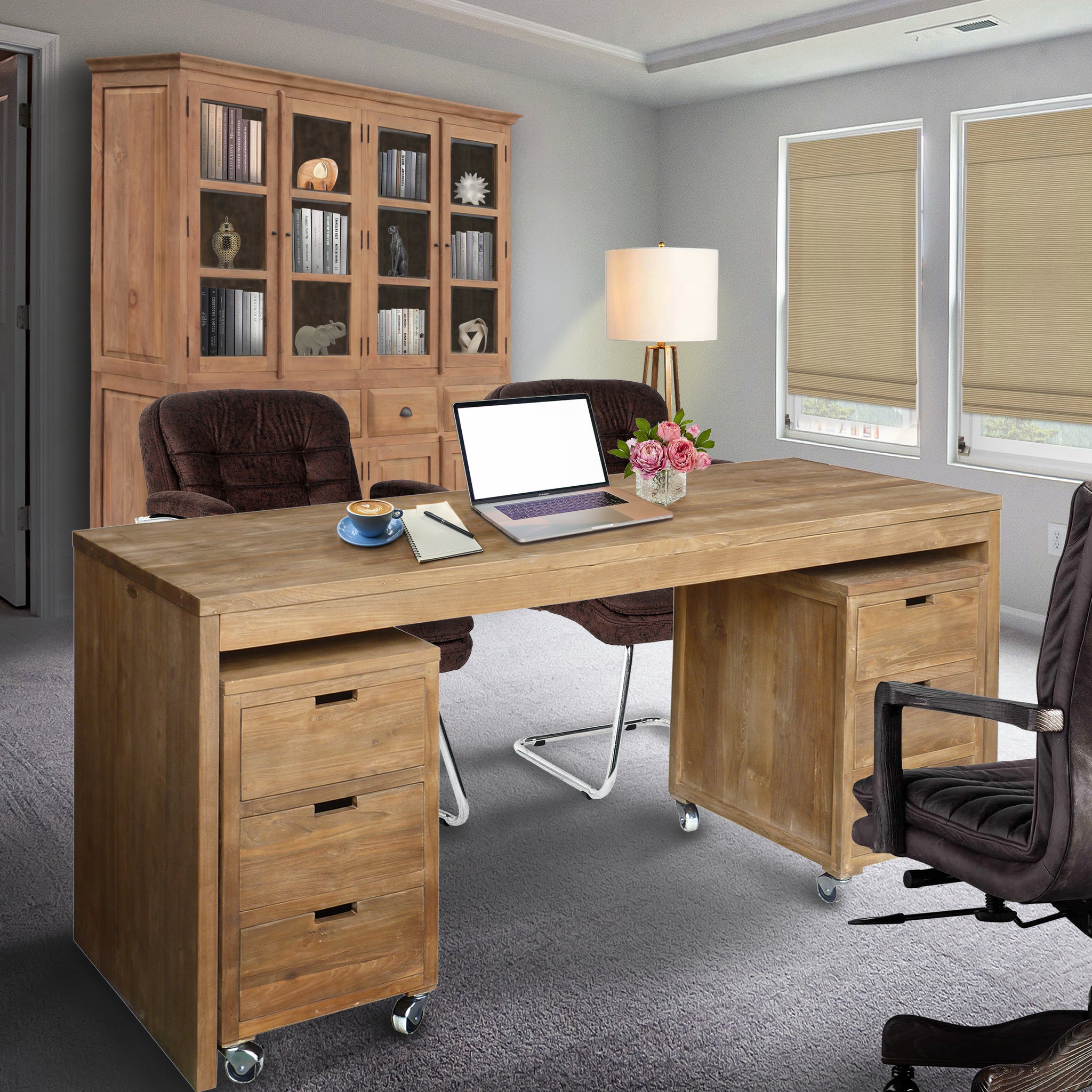 Recycled Teak Wood Bali Writing Desk with 2 Sets of Drawers by Chic ...