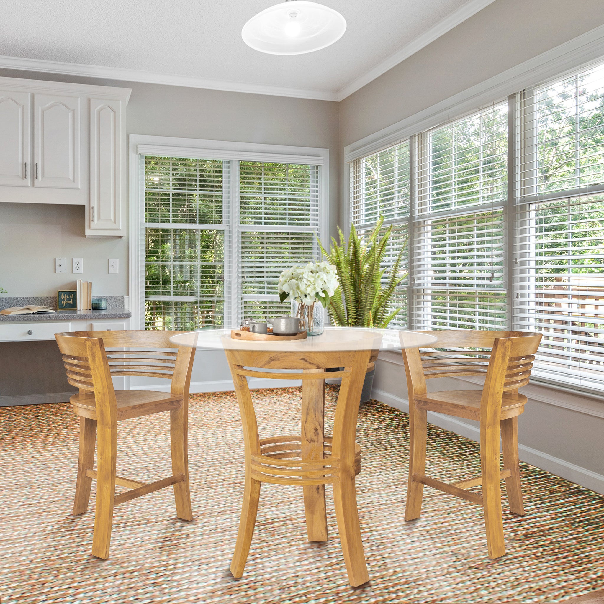 Teak Wood Half Moon Bar Table with 36" Round Glass Top by Chic Teak ...