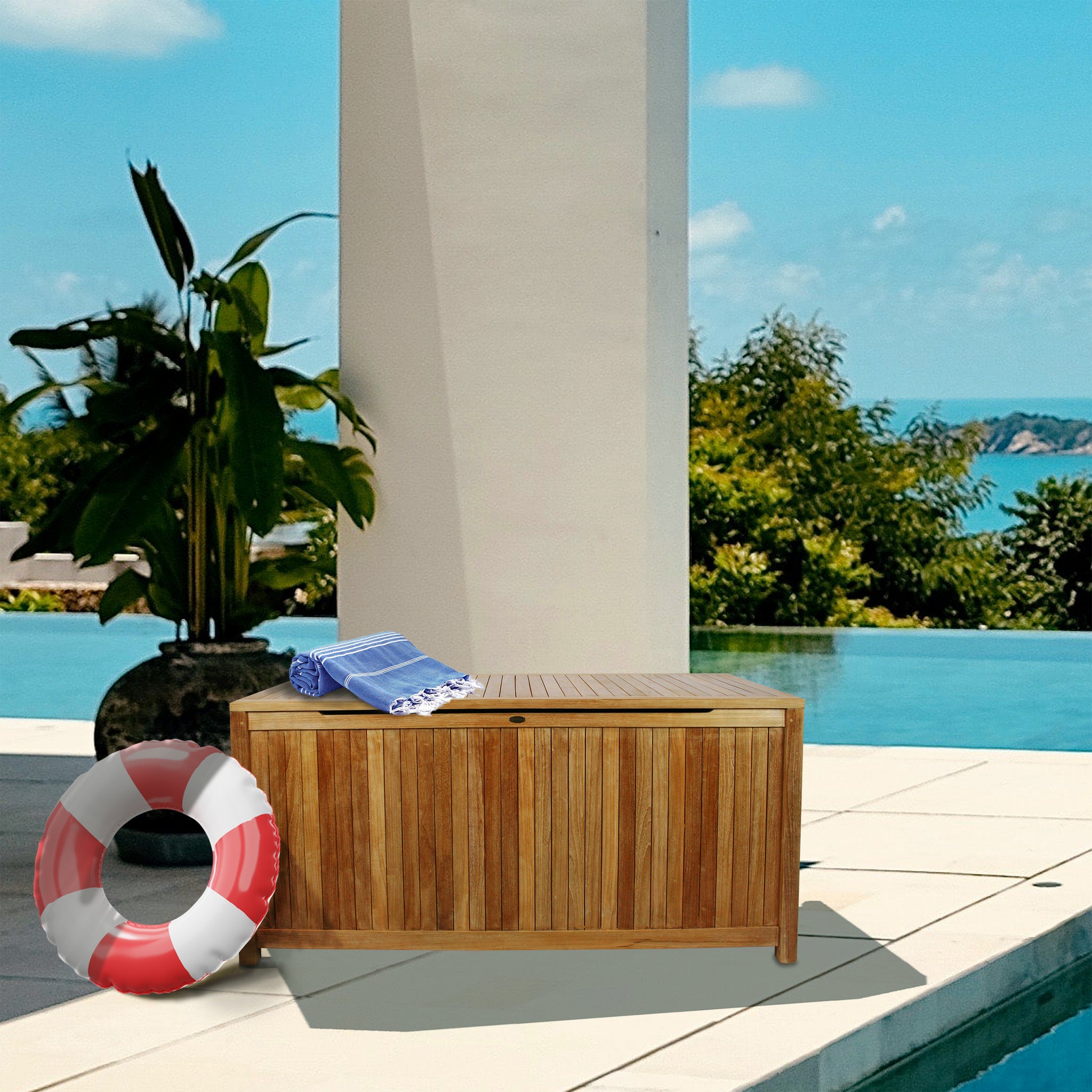 Teak Wood Santa Barbara Pool and Deck Storage Cushion Box by Chic Teak ...