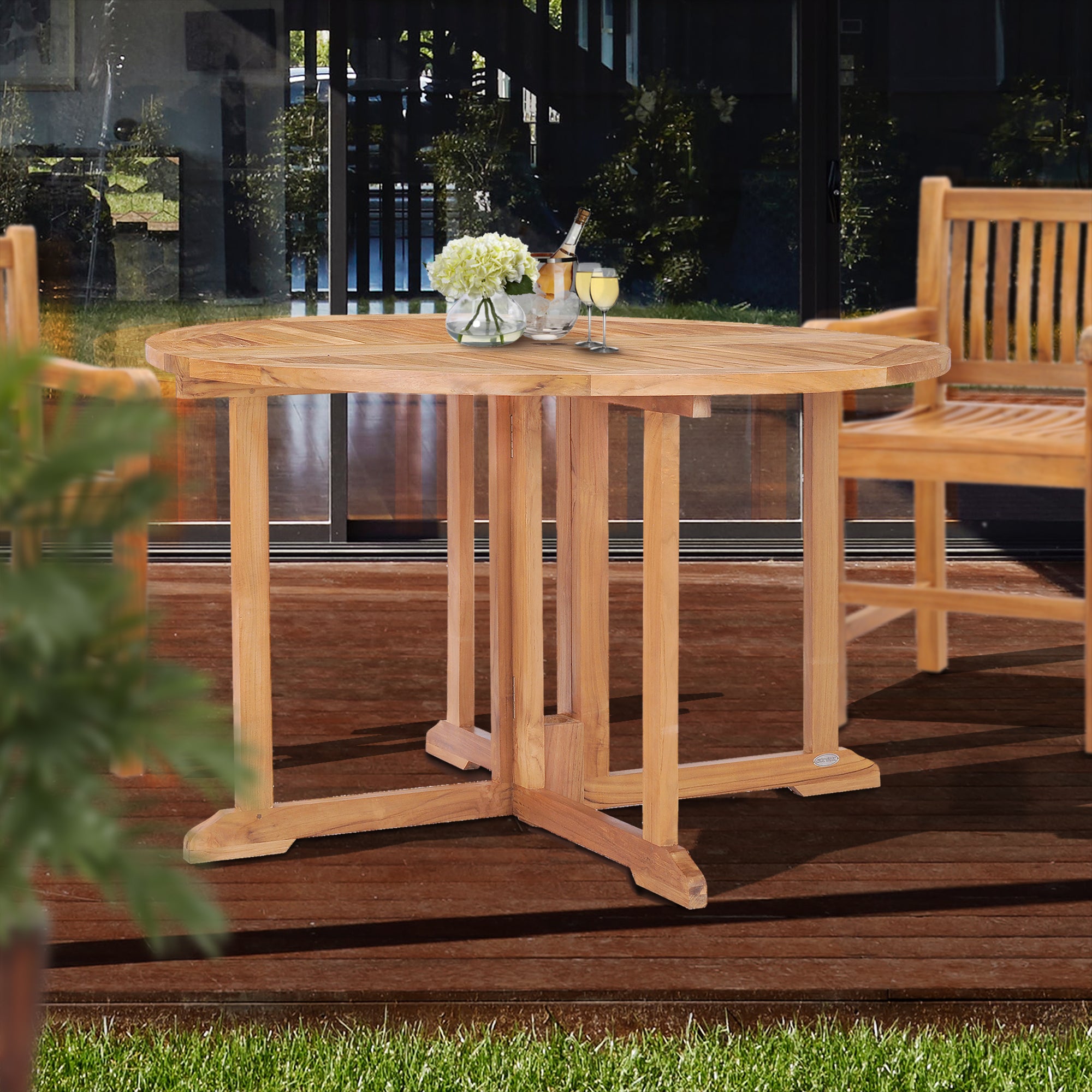 Teak Wood Butterfly Round Outdoor Patio Folding Table, 47 Inch by Chic ...