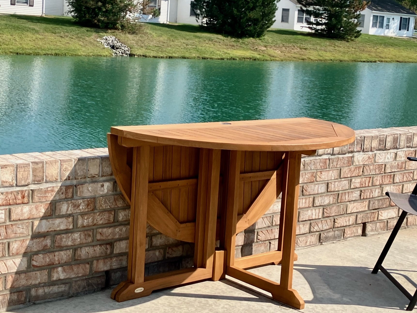 Teak Wood Butterfly Round Outdoor Patio Folding Table, 47 Inch by Chic ...