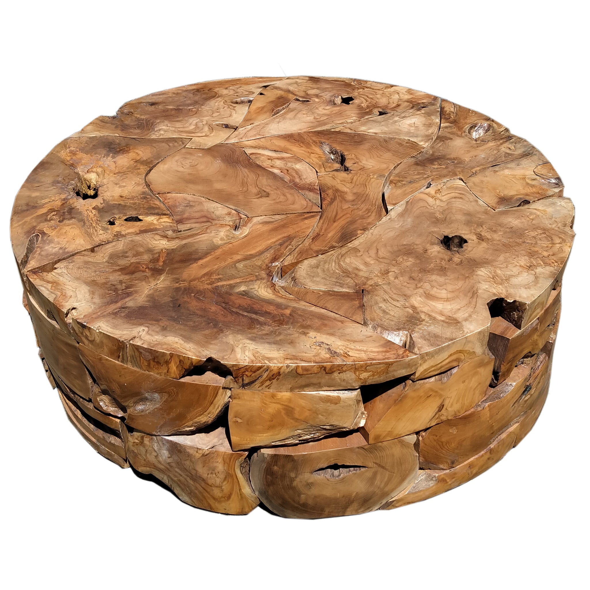Recycled Teak Wood Round Akar Coffee Table, 47 Inch by Chic Teak only ...