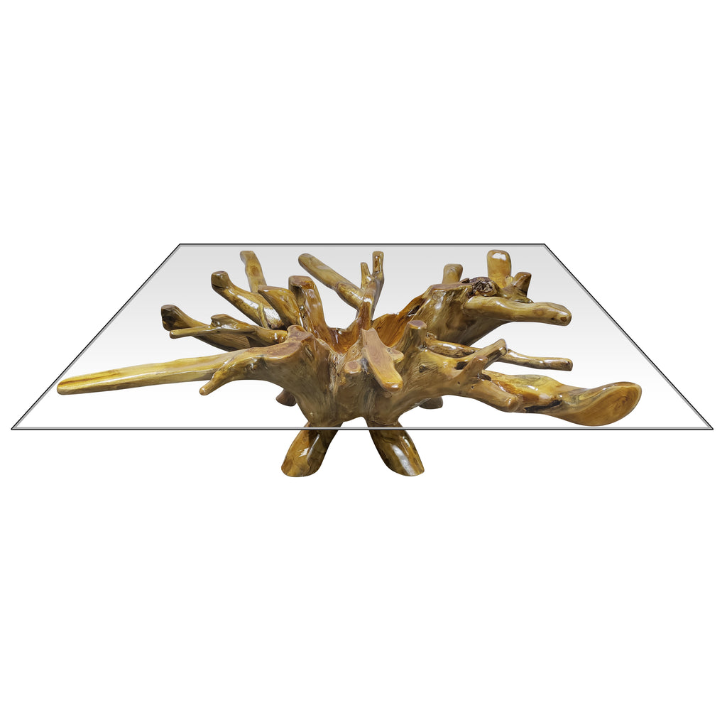 Teak Wood Root Rectangular Coffee Table with 55" x 43" Glass Top by ...
