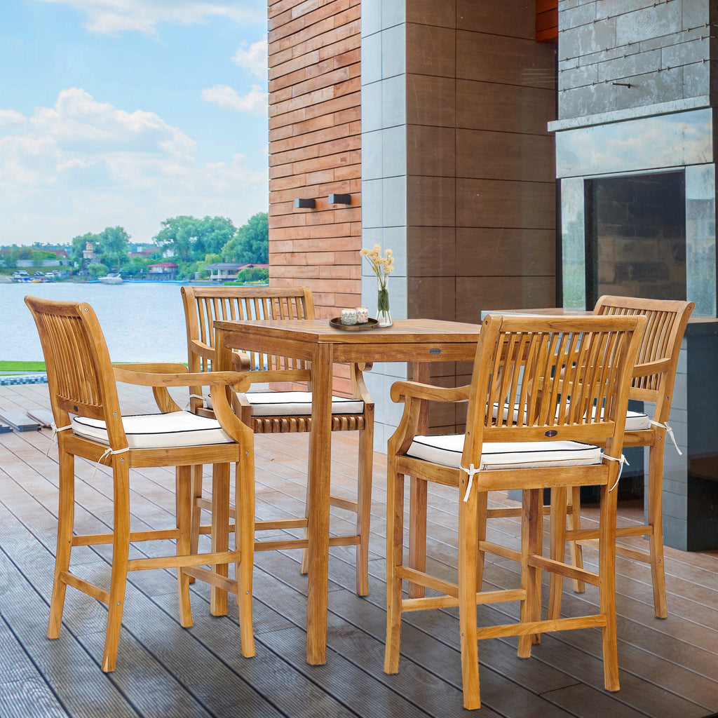 5 Piece Teak Wood Castle Patio Bistro Bar Set with 35" Bar Table & 4 ...