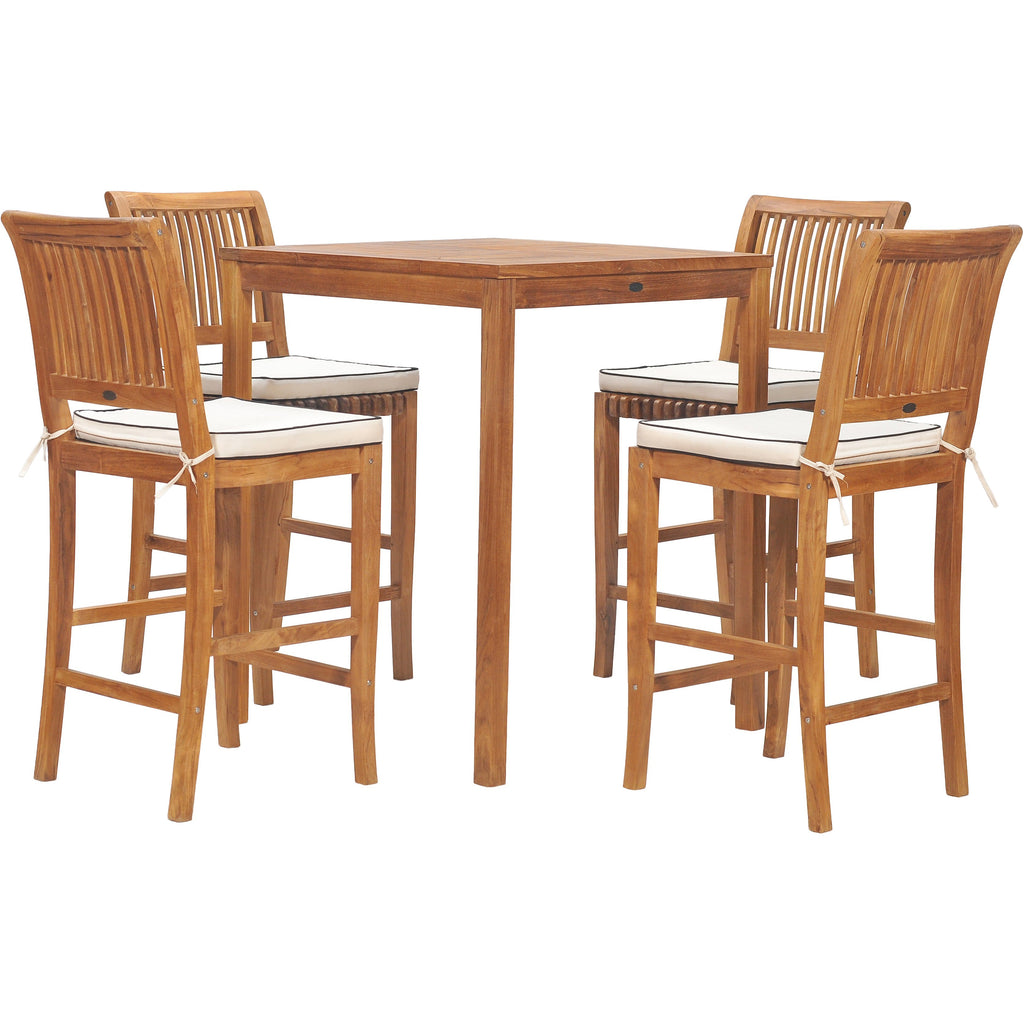 5 Piece Teak Wood Castle Patio Bistro Bar Set with 35" Bar Table & 4 ...