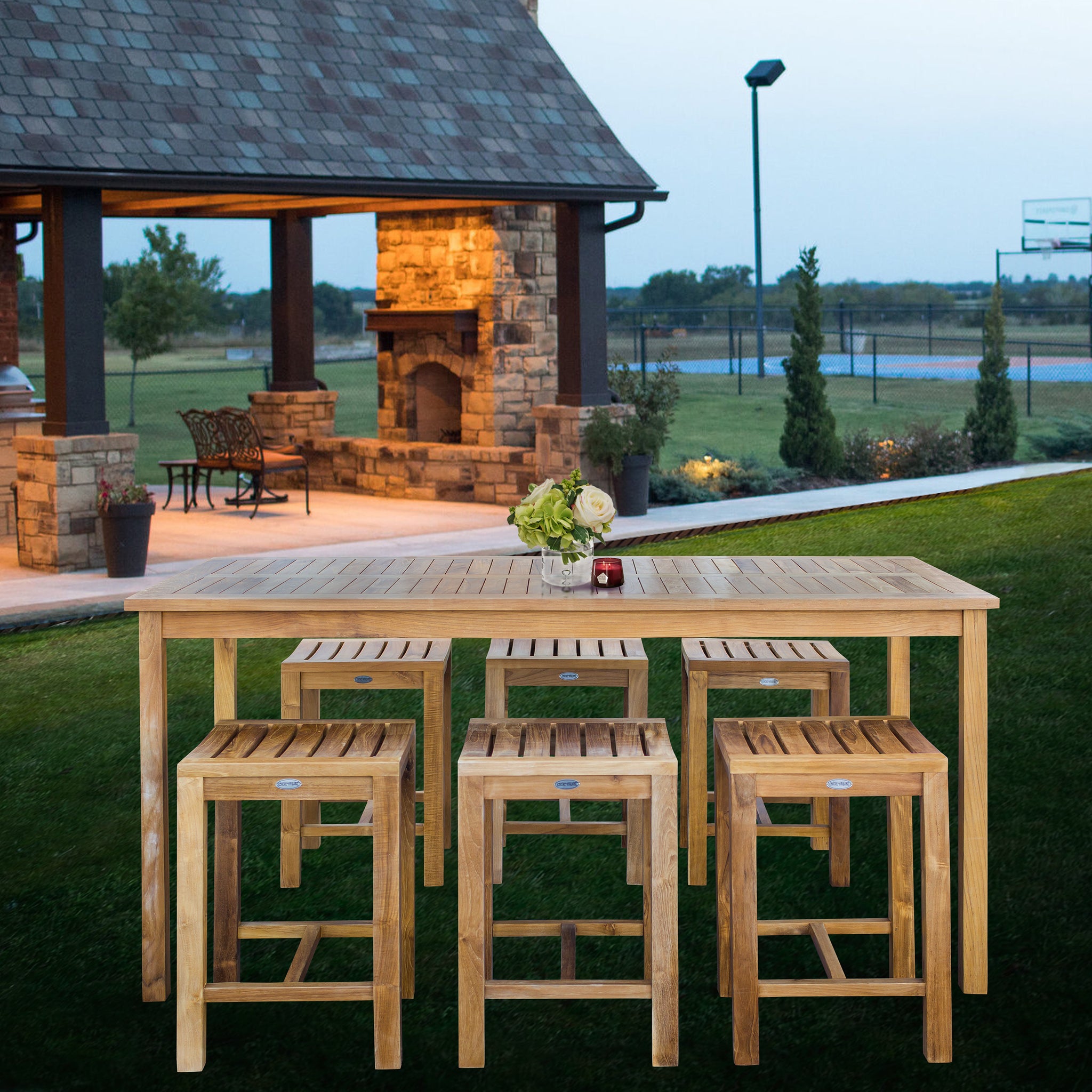 7 Piece Teak Wood Antigua Patio Counter Height Bistro Set with 71 ...