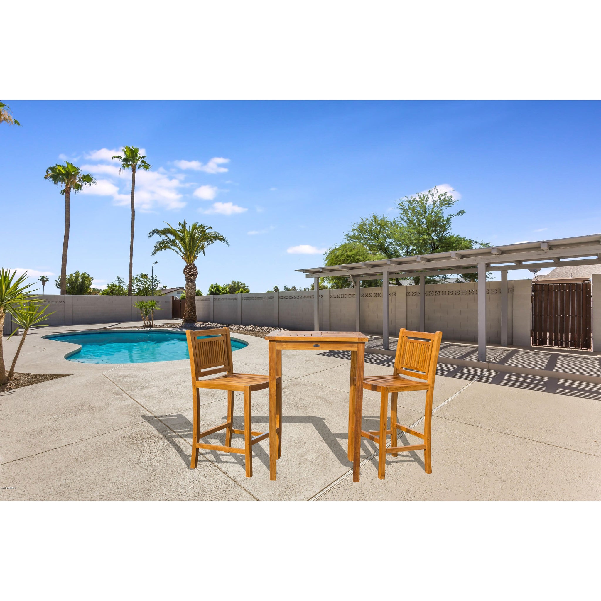 3 Piece Teak Wood Maldives Small Patio Bistro Bar Set with 27" Square ...