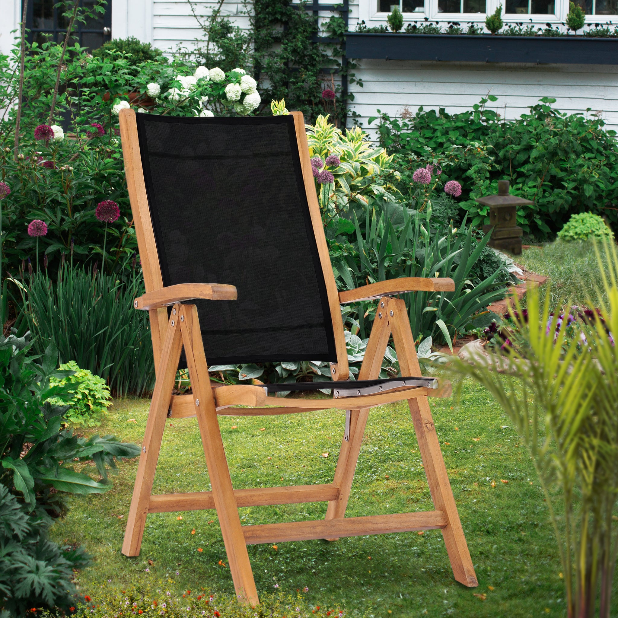 Teak Wood California Reclining Chair with Black Batyline Sling by Chic ...