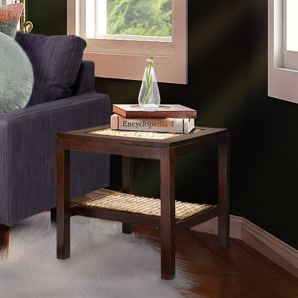 Java Mahogany Side Table with Banana Leaf Inlays by Chic Teak only $271.88