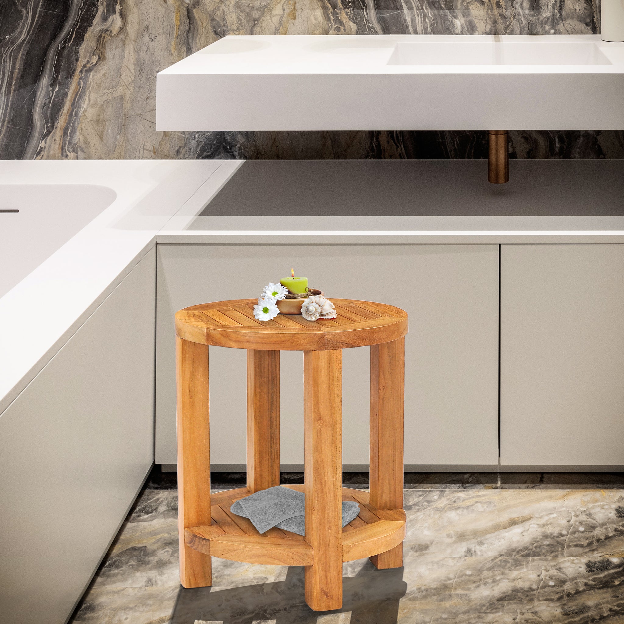 Teak Wood Florence Round Shower Stool by Chic Teak only $180.92
