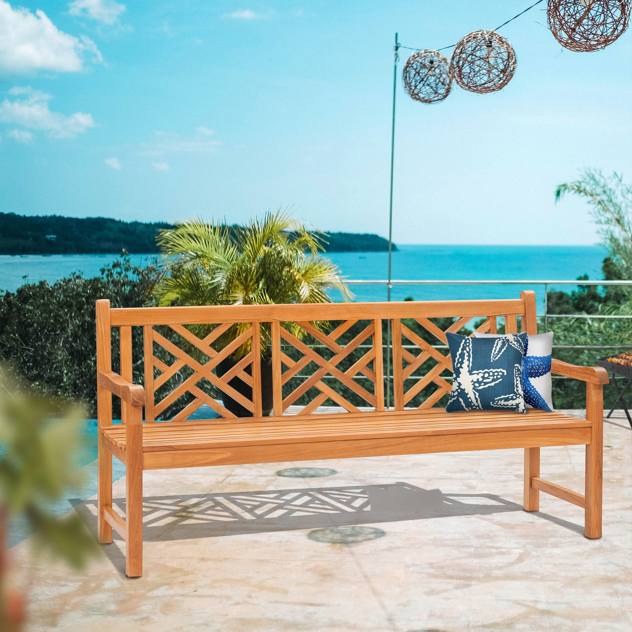 Teak Wood Chippendale Triple Bench by Chic Teak only $866.39